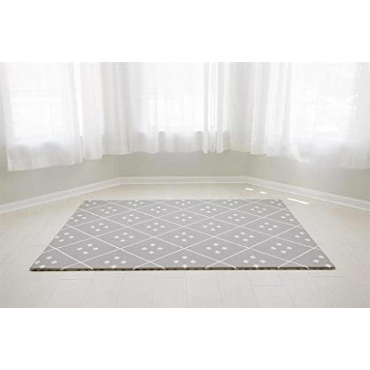 Baby Play Mat | One-Piece Reversible Foam Floor Mat | Large | Eco-Friendly | Extra Soft | Non-Toxic | Baby | Toddlers | Kids (Grey Dash + Diamond, Large)