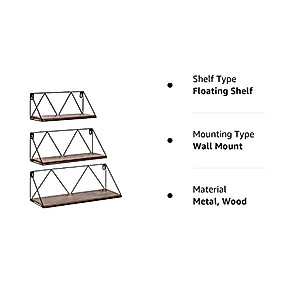 Amazon Brand – Pinzon Rustic Floating Shelves, Wall Storage Shelve for Bathroom Bedroom Kitchen Living Room Office, (Set of 3)