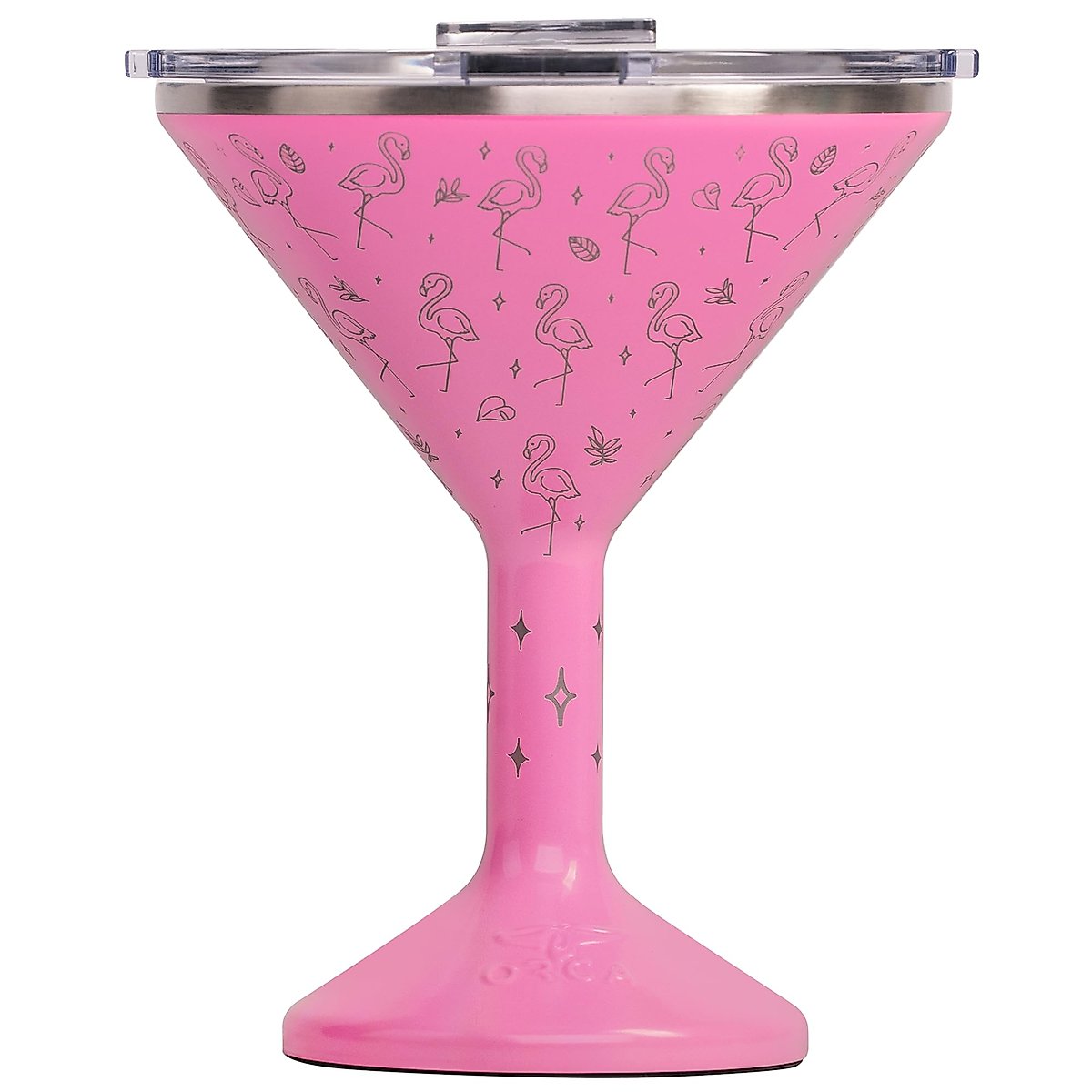 ORCA Tini 13oz Stainless Steel Martini Glass | Temperature Insulated Tumbler for Every Outdoor, Picnic, Poolside, Beach & Patio Party — Pink Flamingos