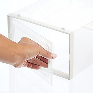 mDesign Stackable Plastic Closet Storage Box with Side Opening Panel- for Organizing Men's and Women's Shoes, Booties, Pumps, Sandals, Wedges, Flats, Heels, and Accessories, 8 Pack - White/Clear