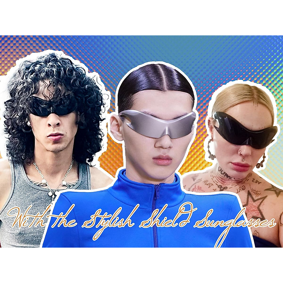 FEISEDY Futuristic Sunglasses, Fashion Alien Y2K Wrap Around for Women Men B4135