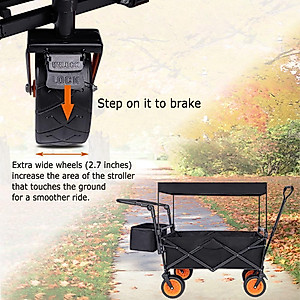 Swity Home Kids Wagon Stroller Wagons with Canopy, Seat Belt, Wheel Locks, Adjustable Handles - Firm Toddler Baby Wagon Collapsible Camping Cart Push Wagon Beach Cart for Picnic Camping