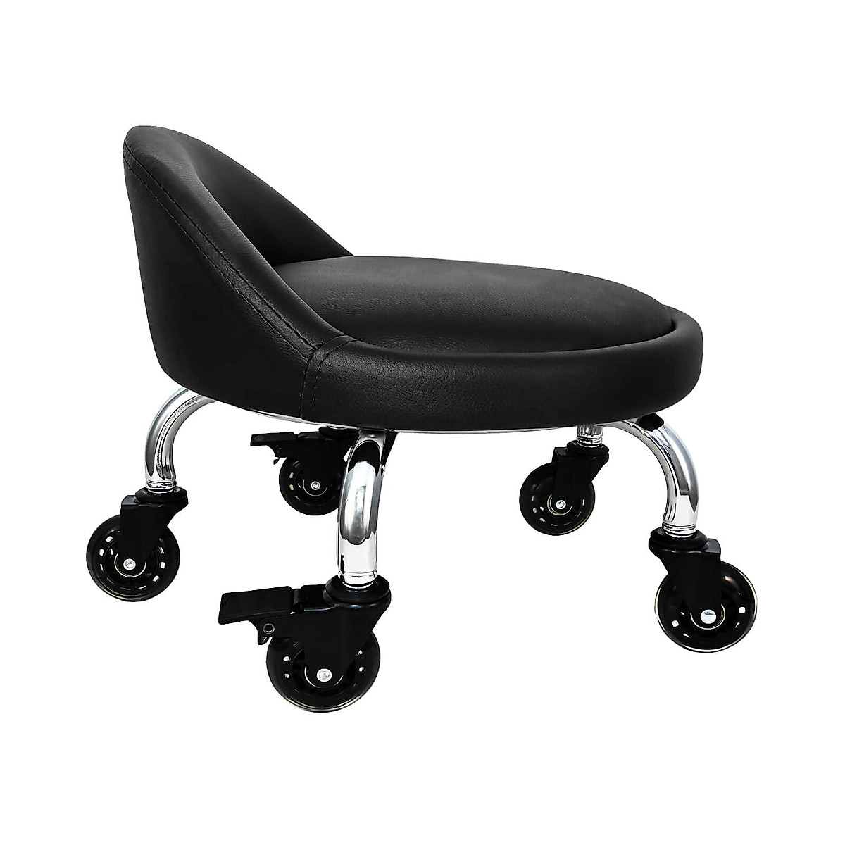 Rolling Stool with Backrest VAPAA TAIDE 450 Lbs High Weight Capacity PU Leather Roller Seat and Heavy-Duty Crystal Universal Wheels for Men Women Boy Girl Furniture Gift, Home Office Black