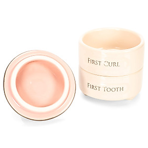 DEMDACO First Tooth and Curl Pink Ceramic Stoneware Children's Stackable Keepsake Box, 1 Count (Pack of 1)