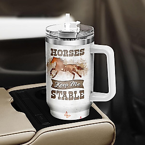 99WHALE Horse Stable Watercolor Floral, Tumbler 40 Oz With Handle Lid And Straw, For Keep Handle Coffee Me Cups Women Lovers Horses Tumblers Flower, Horse Gifts
