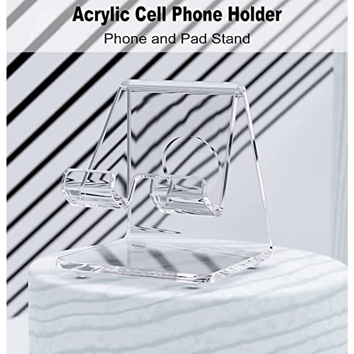 DesignComfort Acrylic Cell Phone Stand , Acrylic Phone Stand for Desk,Clear Phone Stand, Dock, Cradle, Compatible with Phone 13 Pro Max Mini 11 Xr 8 SE, Android Smartphone, Pad,Desk Accessories