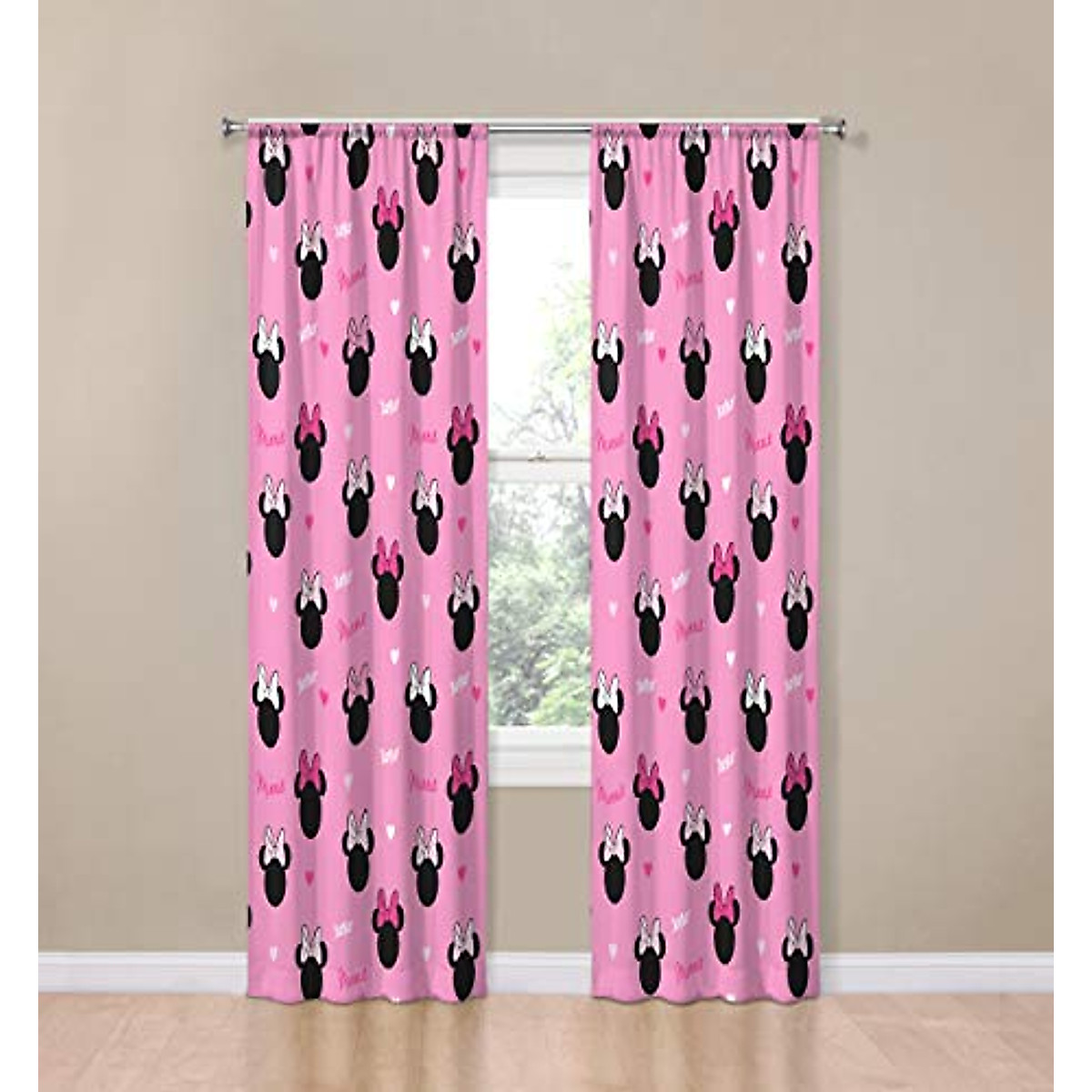 Jay Franco Disney Minnie Mouse Hearts N Love 84" inch Drapes - Beautiful Room Décor & Easy Set Up, Bedding - Curtains Include 2 Tiebacks, 4 Piece Set (Official Disney Product)
