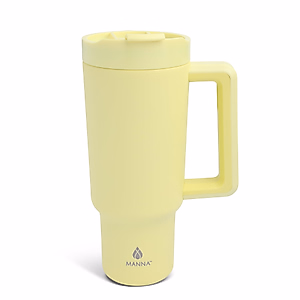 Manna Stainless Steel Double Wall Insulated Tumbler with Smart Seal Dual Sip Lid and Straw Fit Handle - 40 Oz - Yellow Powder Coat