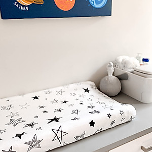 Norani Baby Changing Pad Cover | Softest Organic Cotton | Diaper Changing Pad Cover | Fitted | Infant and Toddler | Black and White Stars