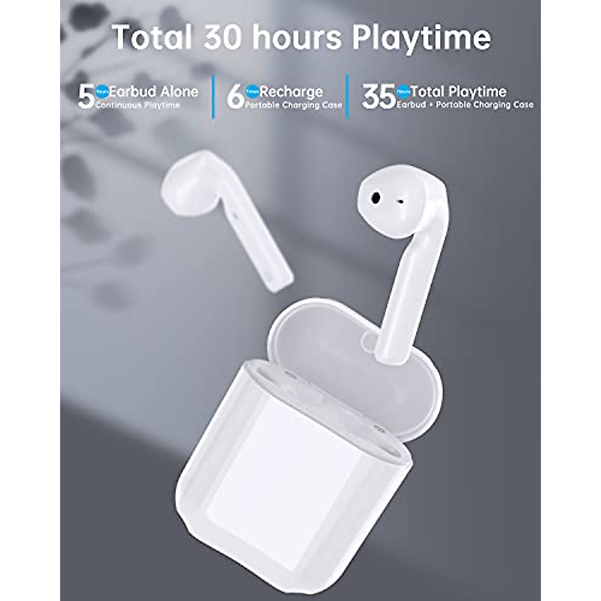 GPED Wireless Earbuds, Bluetooth 5.0 Earbuds Noise Cancelling Wireless Headphones 35H Cycle Playtime Hi-Fi APT-X CVC8.0 Sweatproof Earphones with mic, in-Ear Headset for iPhone Android (White)