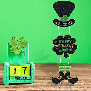 3 Pieces St. Patrick's Day Yard Signs with Stakes, St. Patrick's Day Clover Signs Outdoor Lawn Decorations Irish Leprechaun Horseshoe Shamrock with Happy St Patrick's Day Sign with Stakes