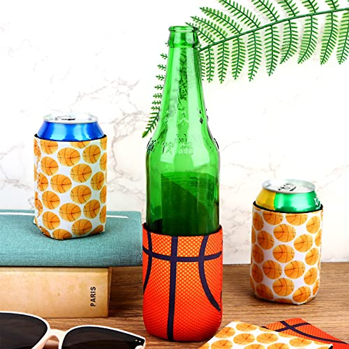 21 Pieces Basketball Pattern Beer Can Coolers 17 Oz Sports Soda Cover Coolies Sublimation Sleeves for Weddings, Bachelorette Parties Funny HTV Party Favors