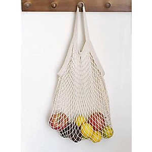 meetall Mesh Grocery Bags, Reusable Tote Bags with Sturdy Handle, Washable, Eco Friendly, Cotton String Net, for Shopping and Storage Fruit Vegetable (5 Pack, 2 Size,Off White)