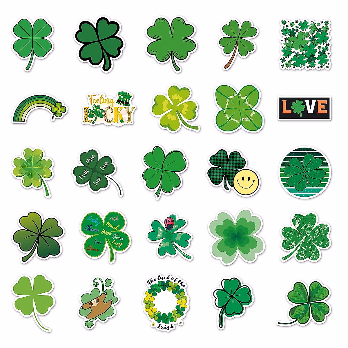 FAMYGFT St Patricks Day Stickers for Kids & Adults 50PCS Shamrock Stickers Waterproof 4 Leaf Clover Sticker Green Irish Self-Adhesive Gift Labels Water Bottle Sticker Decals Classroom Party Decoration