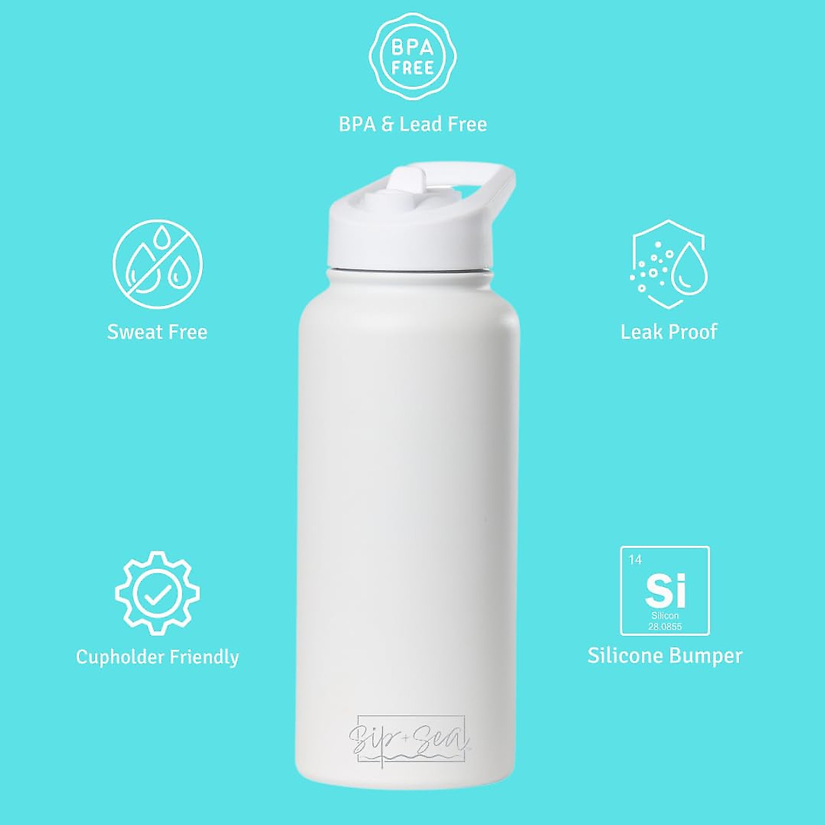 Sip+Sea St. Kitts 32 oz Stainless Steel Water Bottle with Straw Lid|Double Wall Vacuum Insulated