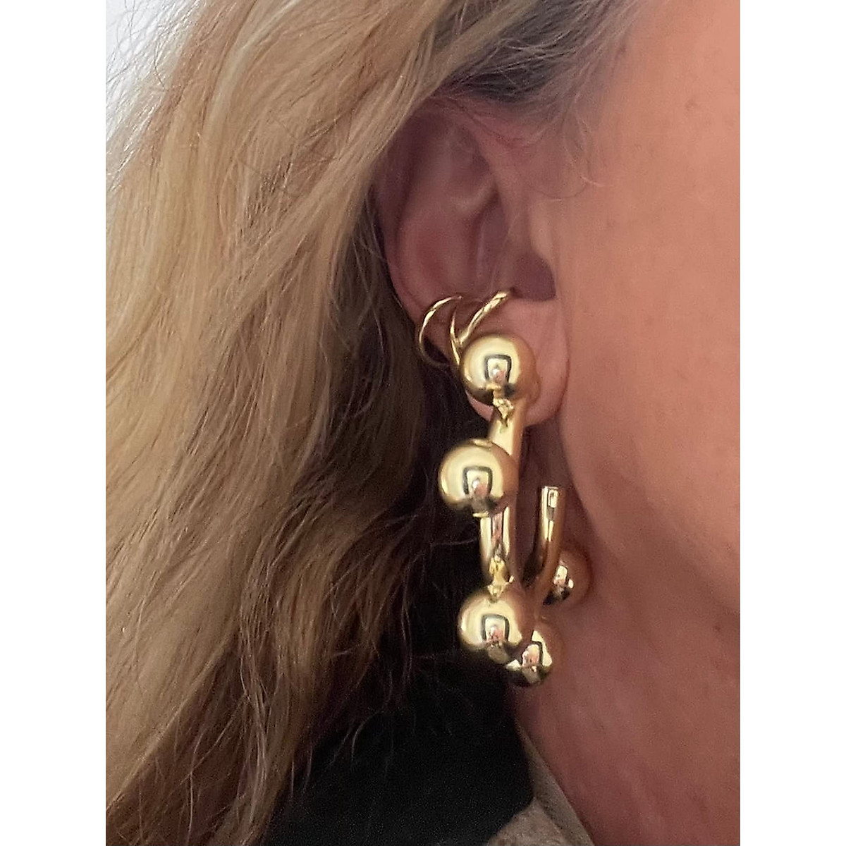 Sheila Fajl Augusta Large Ball Statement Hoop Earrings in Polished Gold Plated