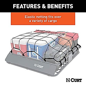 CURT 18200 44 x 38-Inch Elastic Cargo Net with Hooks for Roof Basket