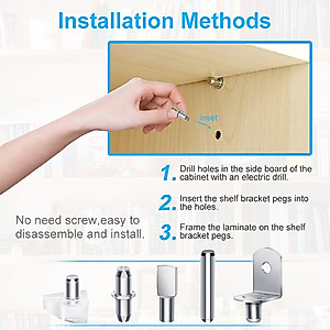 SEANSDA 150PCS Shelf Pegs for Shelves, 5 Styles Shelf Pins, Kitchen Cabinet Shelf Pegs, Metal Shelf Support Pegs, Nickel Plated Shelf Holders Pegs, Shelf Clips for Wood Shelving Bookshelf (5mm & 6mm)