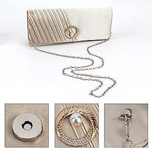 Reberomantic Women Satin Evening Bag Pearl Clutch Purses for Wedding Party Formal Crossbody Bag (Beige)