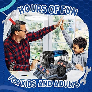 Playz Flat 6 Model Engine Building Kit - 320+ Pieces Revved-Up Internal V8 Style Combustion to Build Your Own Mini Engine That Works - DIY STEM Project & Gift for Kids, Teens, & Hobby Kit for Adults