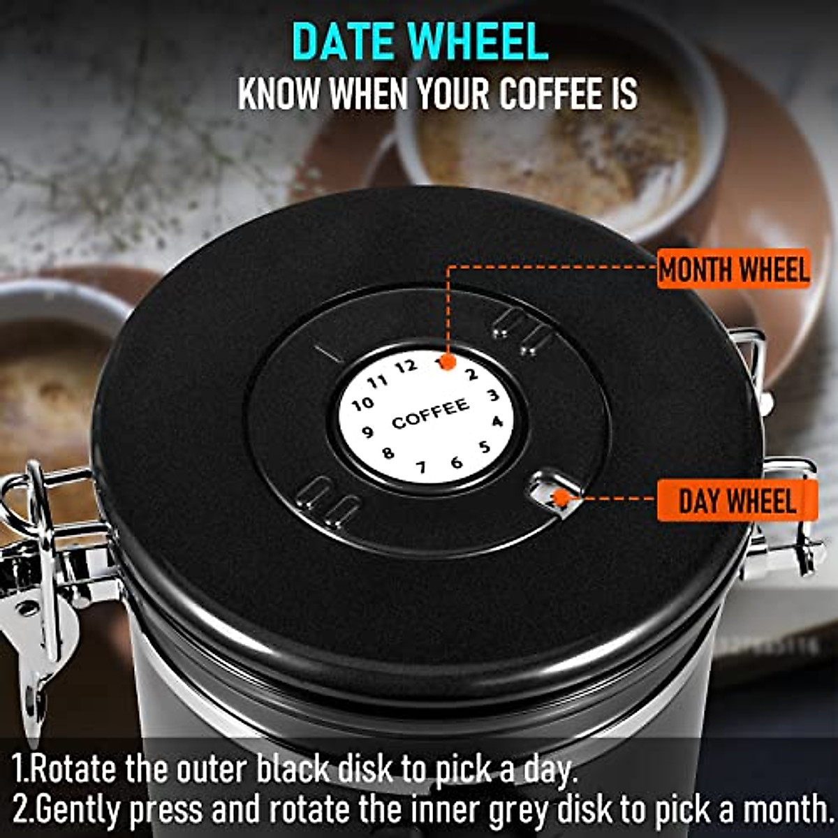 Coffee Canister Airtight 35OZ Large, 2.2 lbs Coffee Storage Container Stainless Steel Air Tight Coffee Jar with Scoop, Date Tracker and CO2 Release Valve for Beans, Ground, Tea, Flour and Sugar, 2.8L