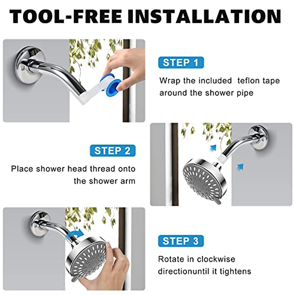Shower Head High Pressure - OSUUQZS Rain Fixed Showerhead 5- Setting 4.1"High Flow Showerhead - with Adjustable Brass Ball- For Low Pressure Water (Chrome)