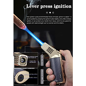 WDMART-US Windproof Refillable lighters - Metal Butane Gas Lighters - Turbo Direct Injection lighters • Multifunction Cooking Torch • Large Gas Storage Capacity (Yellow Wood Grain)