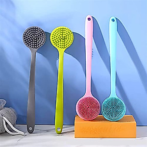 TBMAKE Body Brushes Multifunctional Silicone Brush Body Bath Shower Brush Back Massage Exfoliation Wisp Body Scrub Brush Long Handle Double-Sided (Color : Pink)
