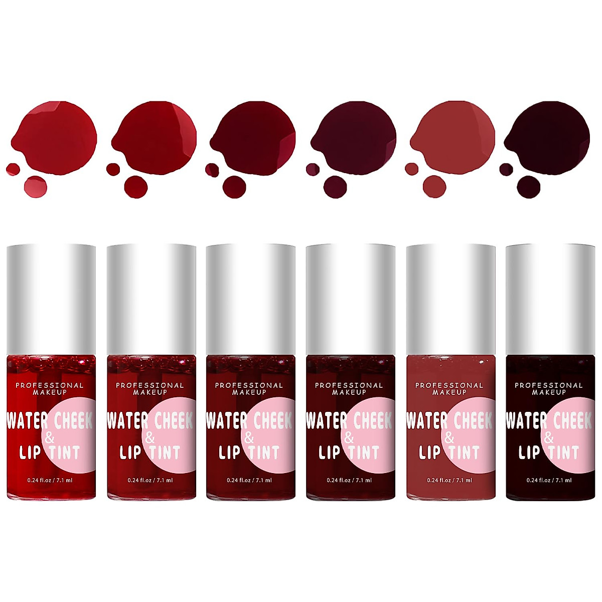 6 Pcs Lip Stain Set, Vivid Water Lip Tint Lip Gloss, Plump Velvet Lip Tint Stain, Natural Matte Liquid Lipstick for Lips Cheek Eye, Non-Stick Cup Mini Tinted Lip Long lasting Waterproof (6 Colors)