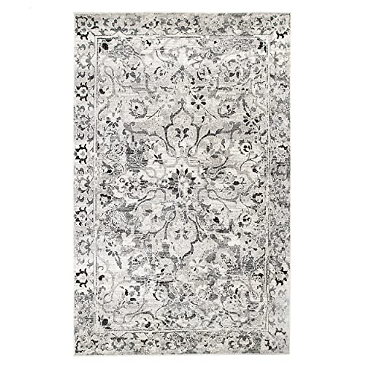 SUPERIOR Indoor Large Area Rugs with Jute Backing, Modern Distressed Floral Decor, Perfect for Entryway, Kitchen, Office, Bedroom, Living/ Dining Room, Dorm, Caine Collection, 5' x 8', Platinum
