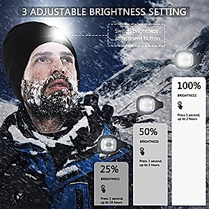 Lutoris 2 Pack Men Headlight Unisex Beanie,USB Rechargeable Adjustable Brightness Head LED Hat Light,for Camping,Fishing etc,Christmas Gifts for Men Him Father Husband Stocking Stuffers(Black & Gray)