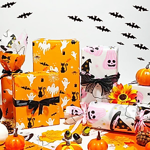 LIAPAWPAW 30 Sheets Halloween Tissue Paper, Ghost Pumpkin Tissue Paper For Gift Bags, Cute Pink Orange Gift Wrapping Tissue Art Tissue Decorative For Halloween Holiday Part DIY Craft Packing,20x14inch