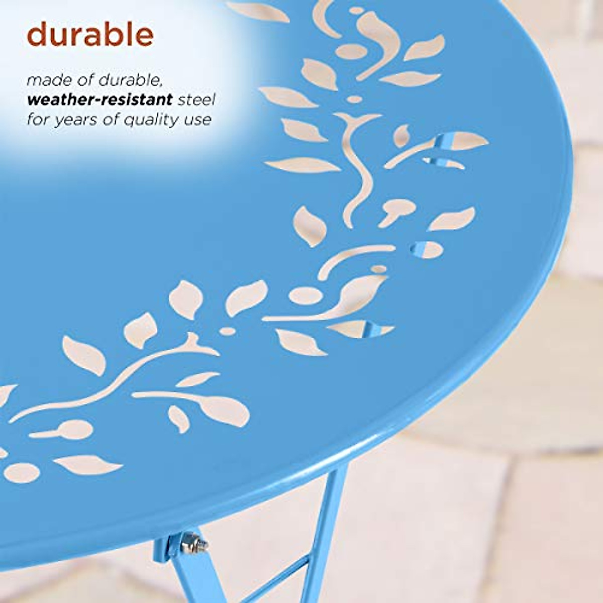 Alpine Corporation Bistro Set, Table: 24" L x 24" W x 28" H Chair: 17" L 18" W x 33" H, Blue