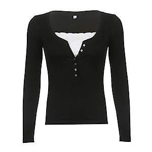 Women Y2k Fairy Grunge Graphic Tees Vintage Long Sleeve T Shirts Aesthetic Blouses Teen Girls Slim Fit Fall Tops (Vintage# Black, M)