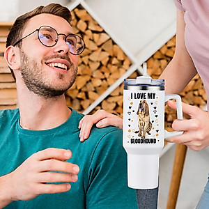 Dog Mom 40 oz Insulated Tumbler with Handle and Straw - Travel Coffee Mug for Women, Dog Lover Gifts (Bloodhound Gifts)