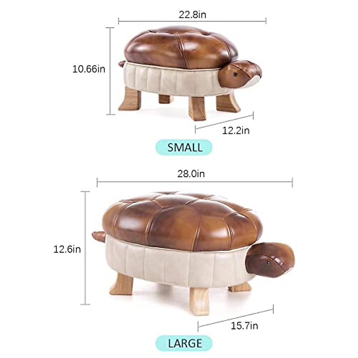 Kelendle Animal Footstool Turtle Upholstered Ottoman PU Leather Pouf Wood Foot Stool Rest for Living Room Bedroom Sofa Bench Seat Chair, Grass (Large, Brown)