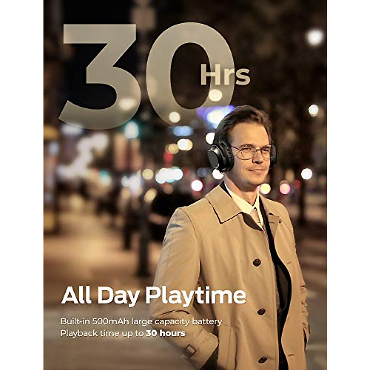 Tribit 32dB Active Noise Cancelling Headphones, Qualcomm QCC3003 Chip Wireless Headphones with CVC8.0 Mic, Over-Ear Bluetooth Headphones, HiFi Sound, Deep Bass for Travel, Office, Connect to 2 Devices