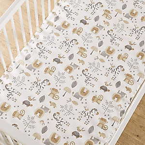 Levtex Baby - Kenya Crib Fitted Sheet - Fits Standard Crib and Toddler Mattress - Boho Elephants, Leaves and Flowers - Grey and Taupe - Nursery Accessories - 100% Cotton