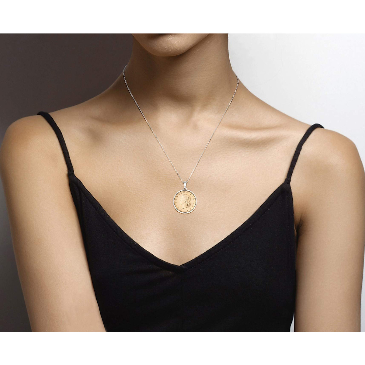 Miabella 925 Sterling Silver Italian Genuine 20-Lira Medallion Coin Chain Pendant Necklace for Women 18 Inch Made in Italy