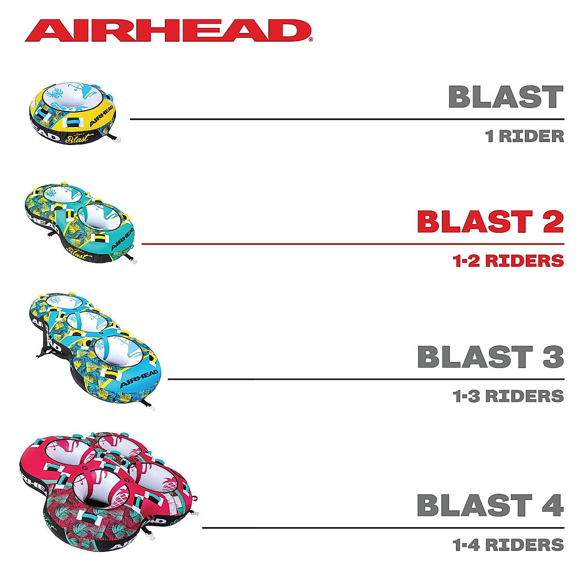 AIRHEAD Blast | 2 Rider Towable Tube for Boating with Dual Tow Points