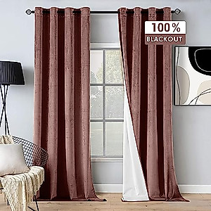 MIULEE Dusty Rose Velvet Curtains 84 inch Long and 100% Blackout Velvet Curtains
