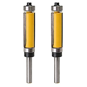 Yakamoz 2Pcs 1/4'' Shank Top and Bottom Bearing Guide Flush Trim Pattern Router Bit Set Woodworking Cutter Tool with 10 Pcs Top Mounted Replacement Bearings