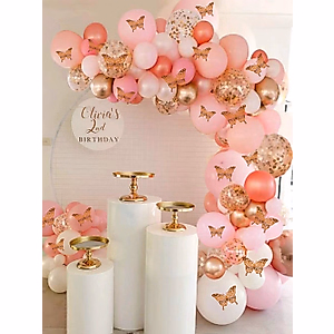 150pcs Rose Gold Pink Butterfly Balloon Garland Arch Kit Theme Baby Shower Birthday Bachelorette Party Decorations for Girl Women, Rose Gold Pink Balloons, Baby Girl Balloon