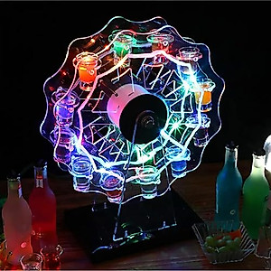 YTCYKJ LED Neon Champagne Wine Acrylic Cup Holder, Ferris Wheel Shape, Rechargeable Cocktail Shelve, Colorful Light,Liquor Bottle Display Rack for Party Club, KTV, Bar,Birthday, Wedding, Anniversary