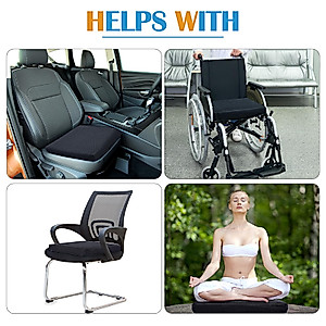 2 Pcs Large Memory Foam Seat Cushion 18 x 16 x 3 Inch Breathable Chair Pad Cushions Comfortable Wheelchair Chair Pillow with Washable Cover for Desk Car Office Back Pain Relief Coccyx Cushion (Black)