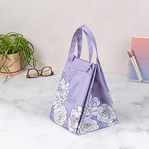 Erin Condren Lunch Tote Bag for Women & Men Insulated in Flora Design. Collapsible Adult Lunch Bag with Velcro Close for Travel, Picnic, Hiking, Work, Beach