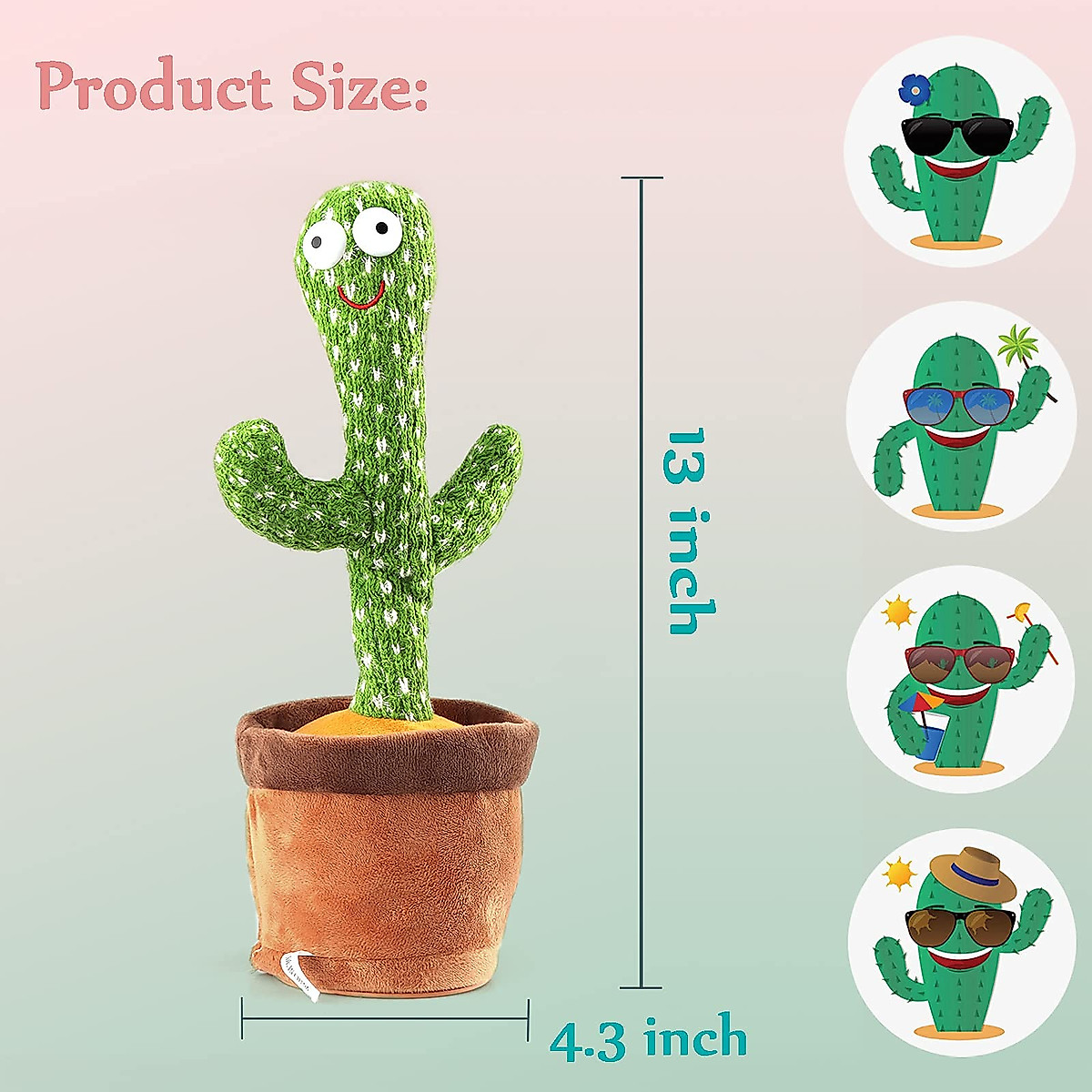Dancing Cactus Talking Toy,Wriggle Singing Mimicking Cactus,Repeat What You Say,Sing,Dance,Recording,LED(120 Songs)