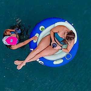 RTIC Tough River Tube, Blue Marlin, Inflatable Water Raft with Heavy-Duty Handles, Drink Holder, and Backrest, Great for Pools, Lakes, Rivers