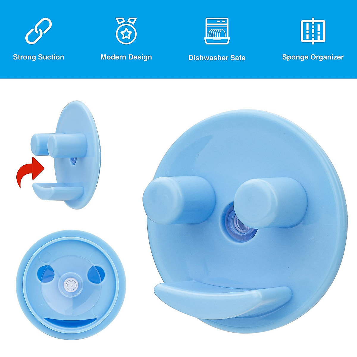 Omoojee Sponge Holder for Kitchen Sink and Bathroom, 1 Pack, Sponge Organizer with Suction Cup, Sponges Not Included(Patent Registering) (Blue)