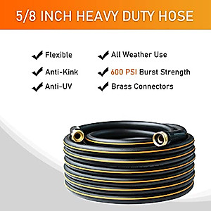DayisTools Heavy Duty Hybrid Garden Hose 50 ft, Flexible Kink Resistant Water Hose 5/8 IN x 50FT, Lightweight, Super Durable, All-weather, Burst 600 PSI, 3/4 IN GHT Solid Brass Fittings, Black Orange